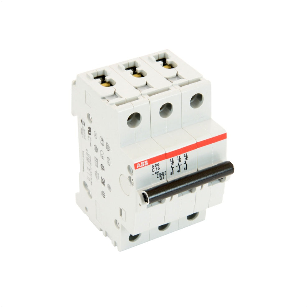 MINIBREAKER ABB (S203-C16) 480V C 6KA 3P 16A AC/DC – Electrisa